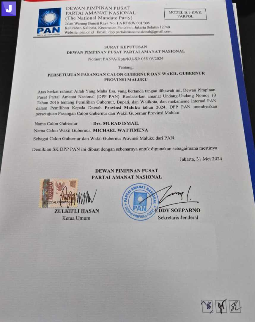 PAN Resmi Rekomendasi Murad - Michael | JejakInfo.id